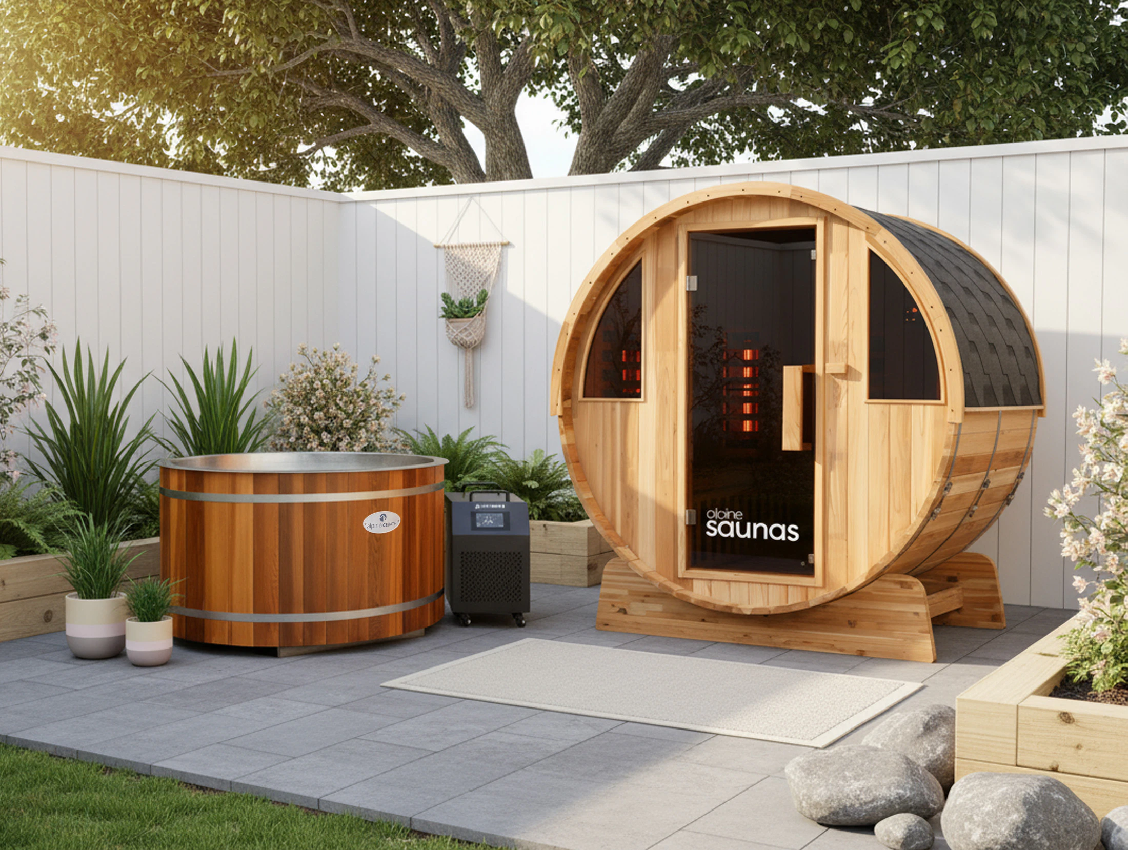 Infrared Barrel 4-Person Sauna + Apollo Ice Bath Combo | Alpine Spas™ AU